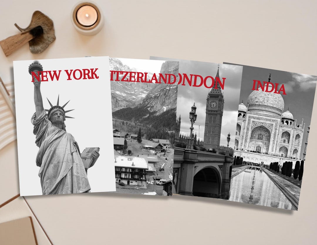 4 Vintage Country Postcards | Printable Travel Art | Instant Download ...