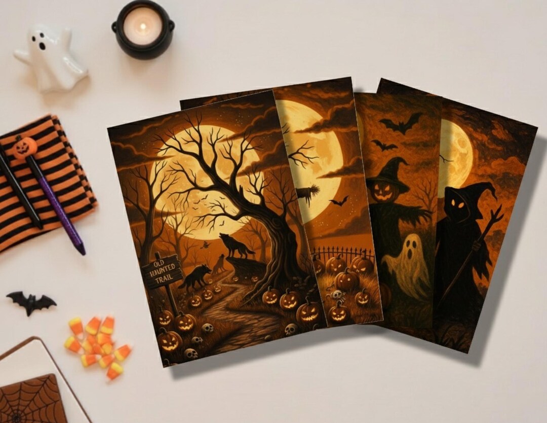 4 Halloween Postcards | Digital Download Art Prints | Printable ...
