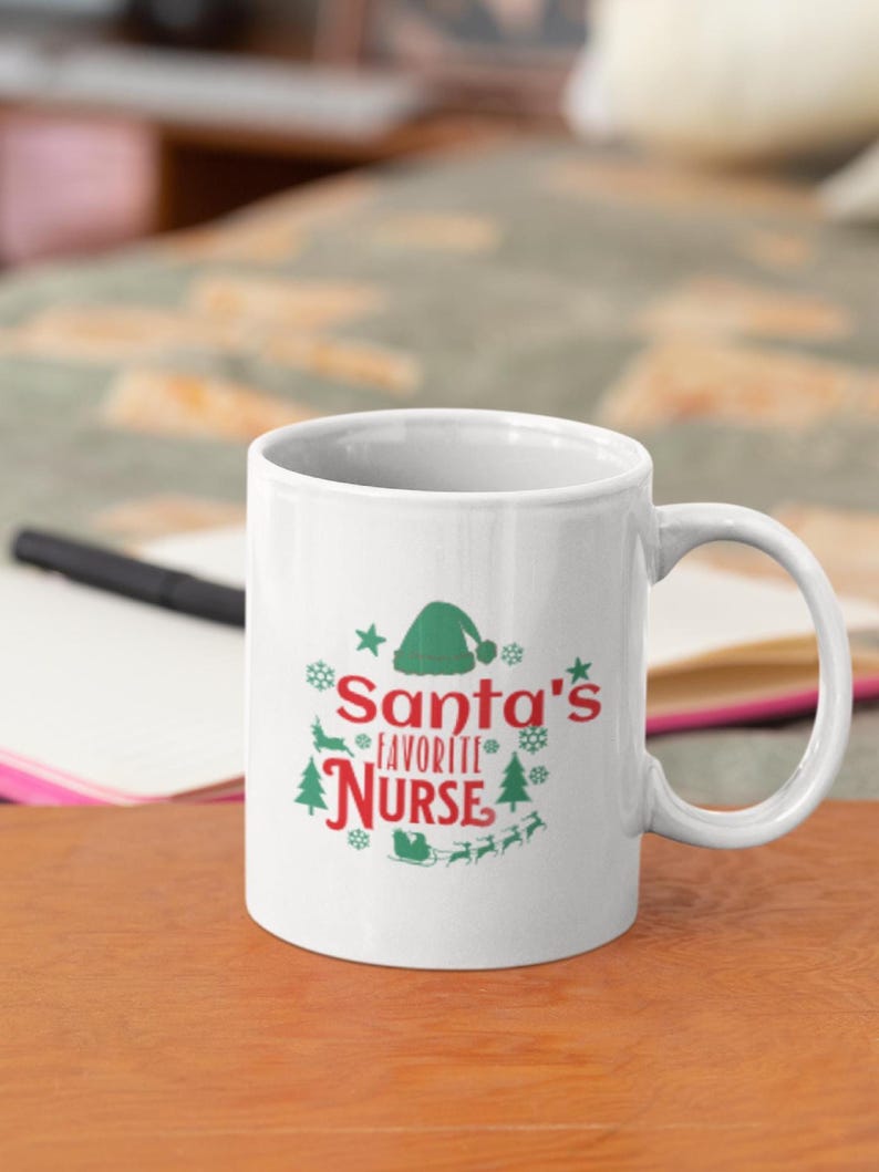 Nurse Christmas Mug 11oz Red Ceramic: Santa Hat Design; Nurse ...