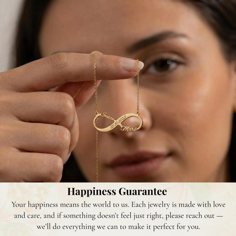 14k Gold Plated Infinity Shape 2 Name Necklace With Engraved Date ...