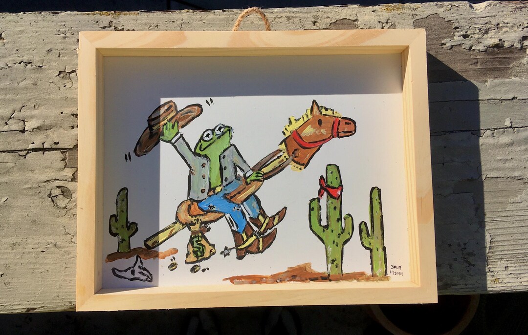 Rodeo Frog, Original Acrylic Wood Painting, Western, Country, Cowboy ...