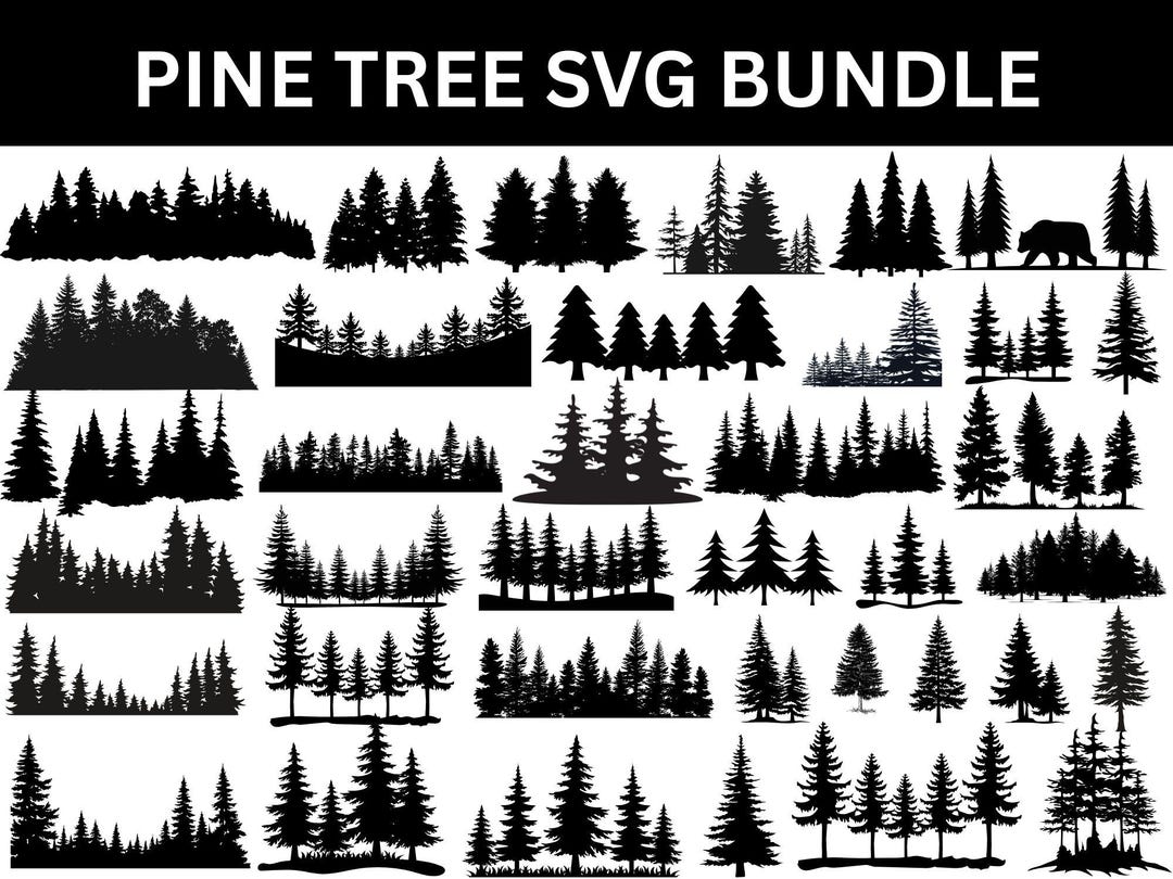 Evergreen Tree SVG Bundle, Pine, Fir, Forest Stencil (commercial Use ...