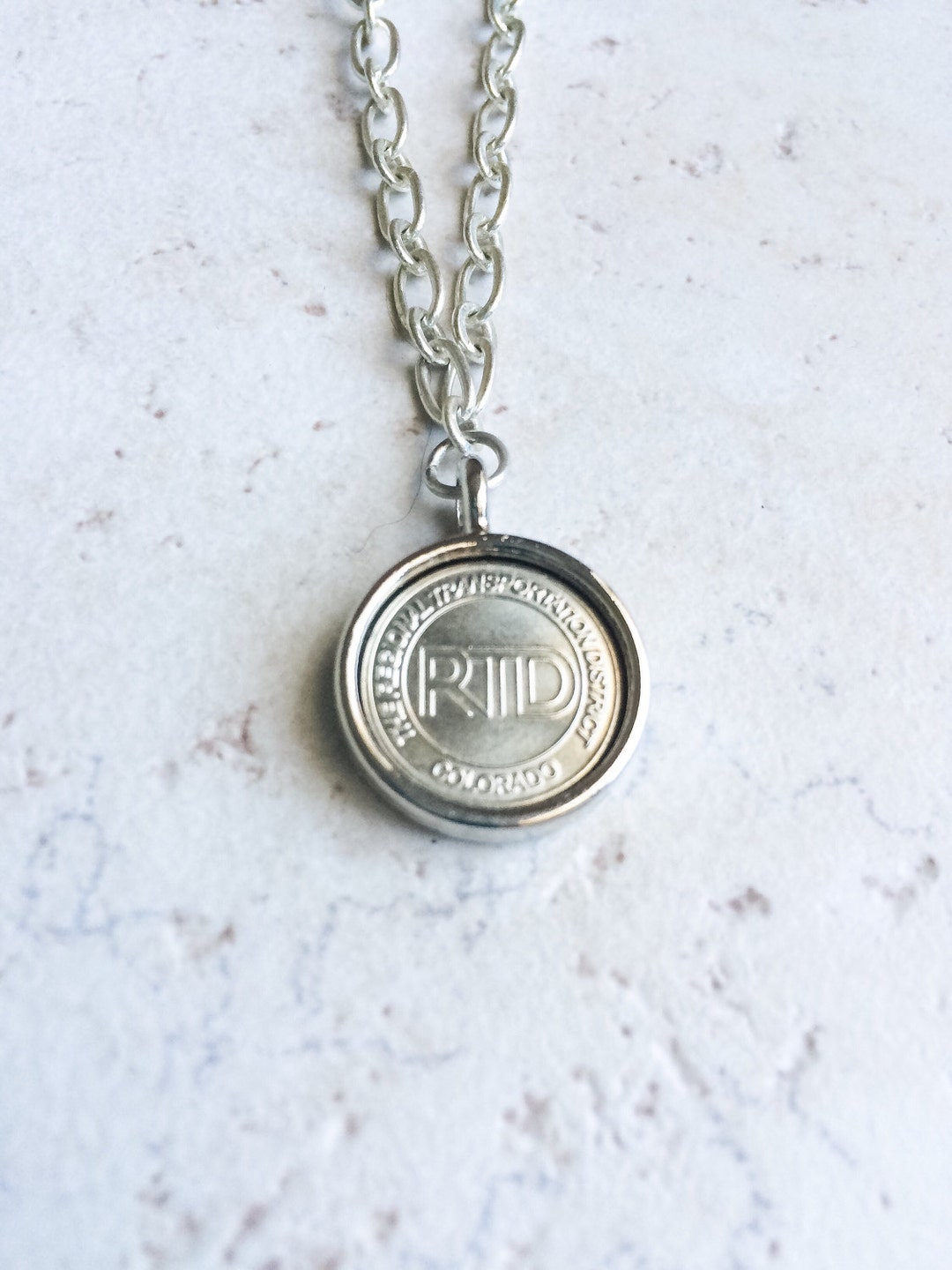 Denver RTD Token Necklace, Mile High City Jewelry, Colorado State Charm ...