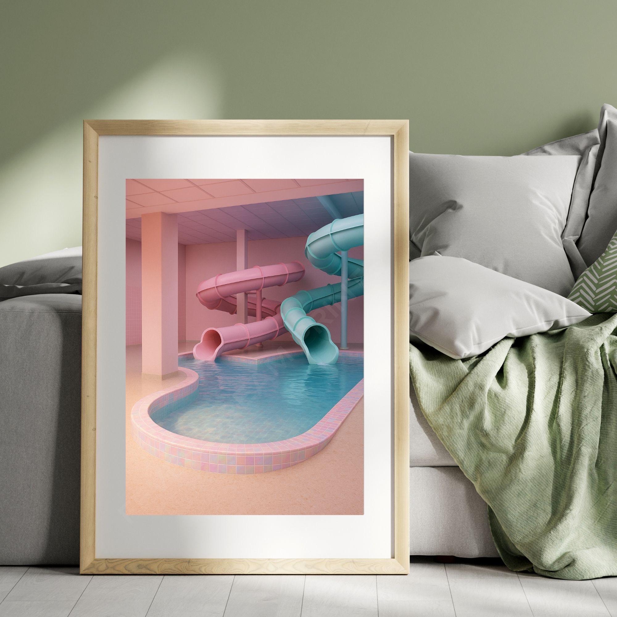 Dreamcore Liminal Space Pool Print | Pastel Waterslide Wall Art ...