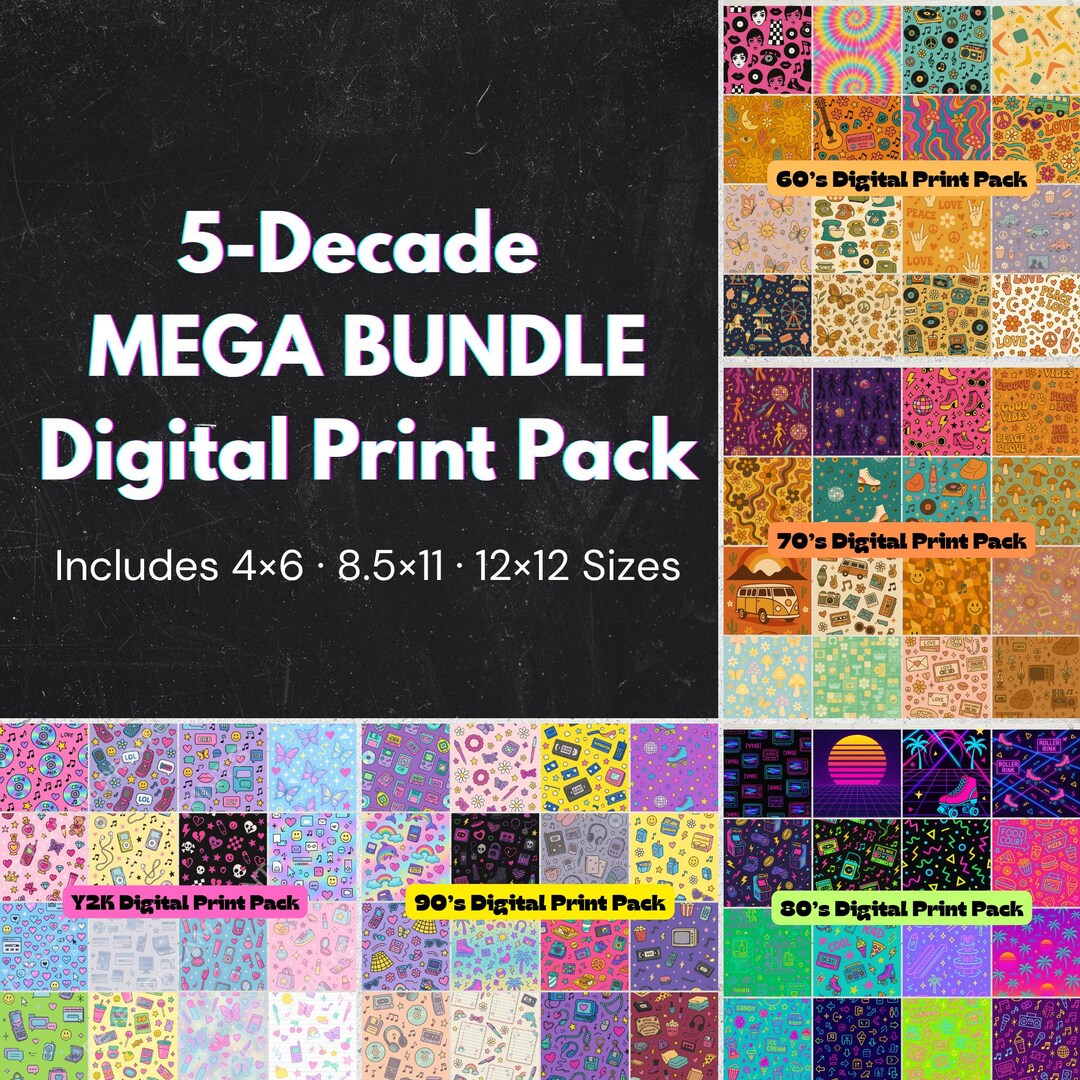 Retro Decades Digital Paper Bundle | 60s-y2k Prints (digital Download ...