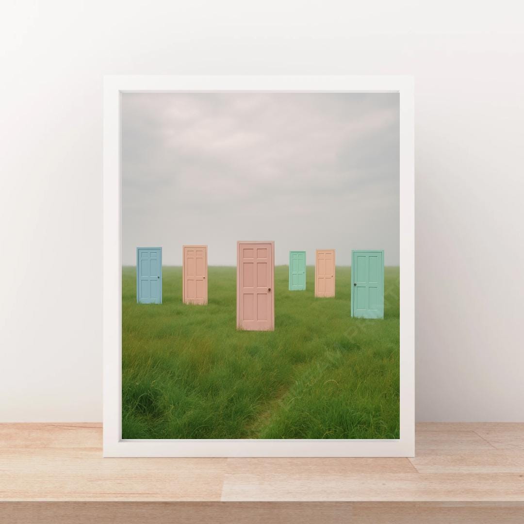 Dreamcore Wall Art | Pastel Doors in a Field | Liminal Space Digital ...