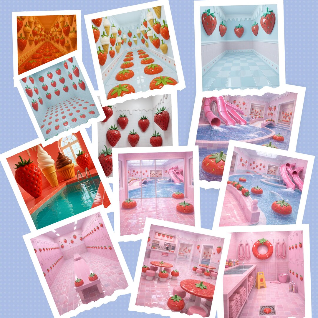 Strawberry Dreamcore Rooms Print Set | Candycore Liminal Art | 90s ...
