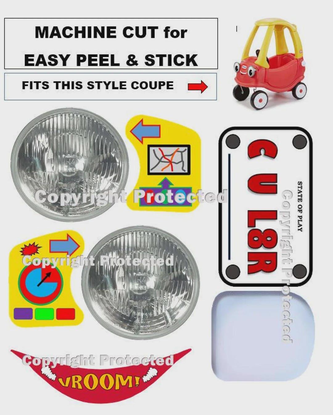Replacement Decals Fit Little Tikes Cozy Coupe Car REALISTIC LOOKING ...