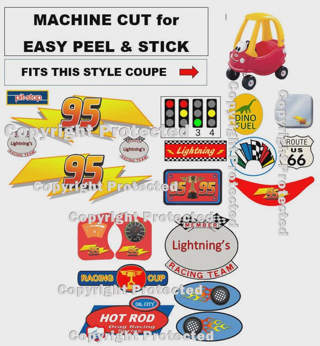 Replacement Decals Fit Little Tikes Cozy Coupe Car CARS LIGHTNING ...