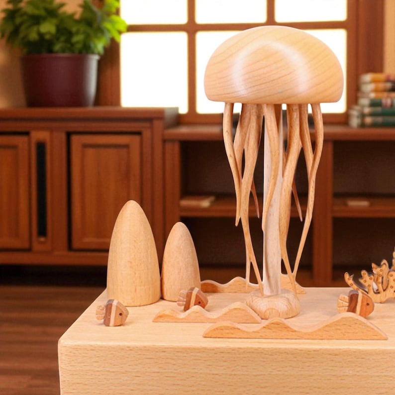 Handmade Wooden Jellyfish Music Box, Rustic Ocean Theme Decor - Etsy ...