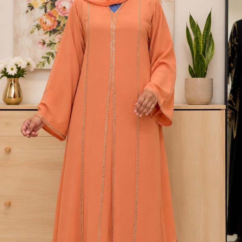 Orange Abaya Dress - Etsy