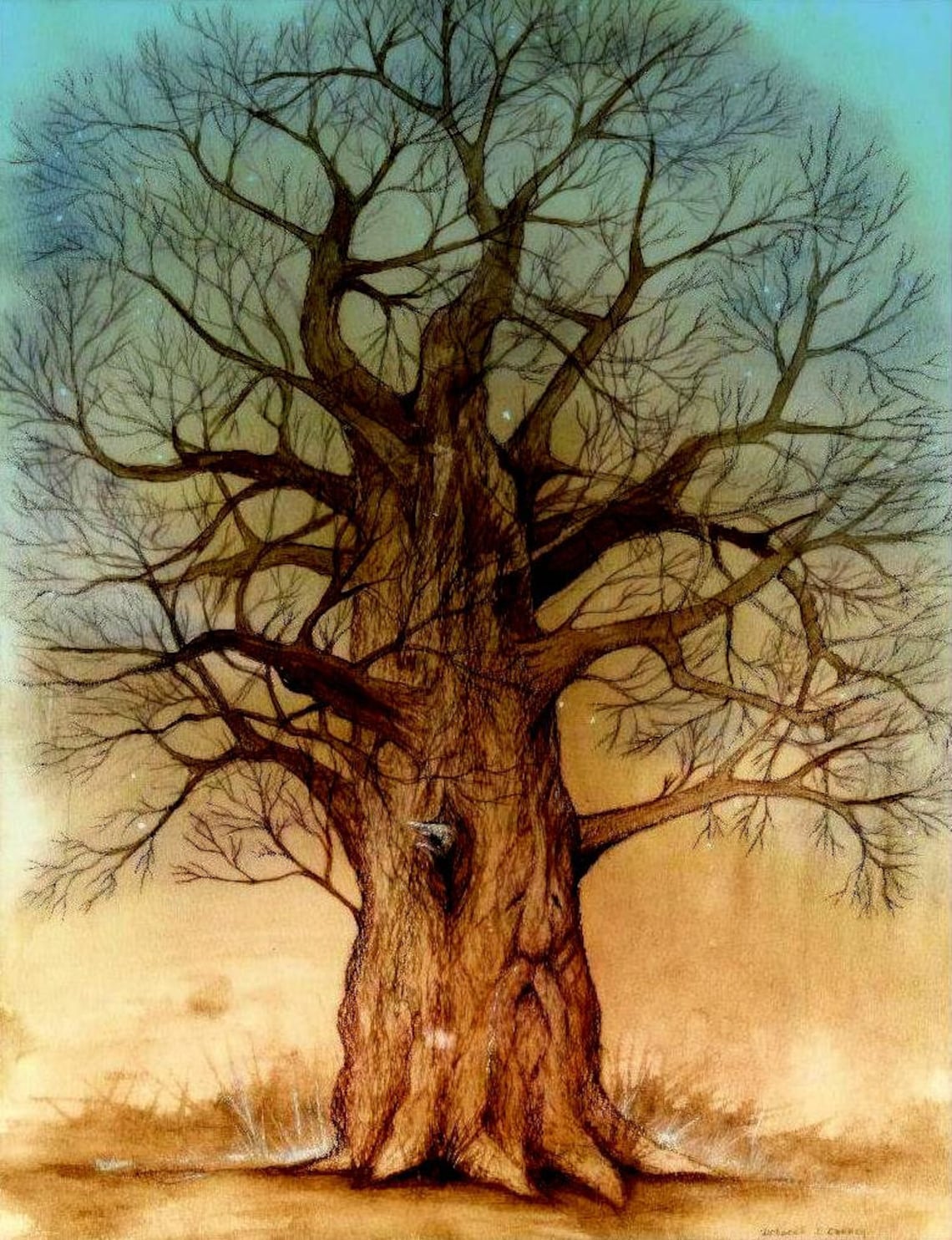 Mystical, Magical, Grandfather Oak Tree Watercolor Print. Beautiful ...