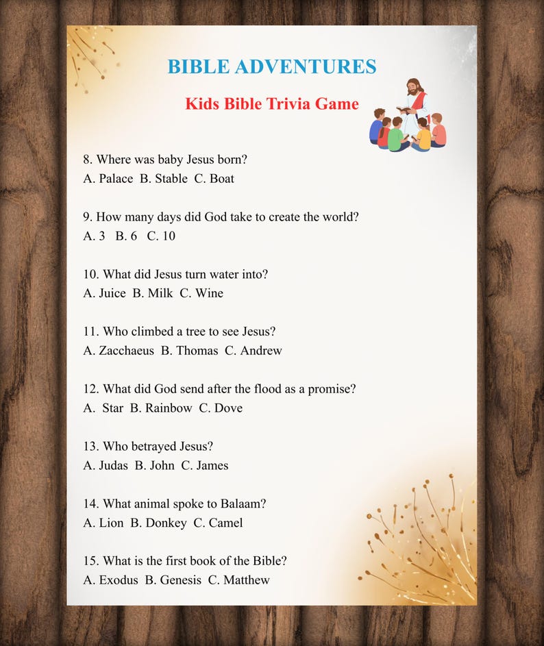 Kids Bible Trivia Game, Christian Game for Children, Sunday School ...