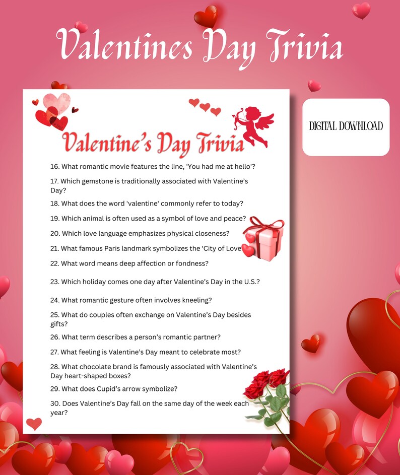 Valentine's Day Trivia Game, Printable Quiz, Fun Date Night Game ...