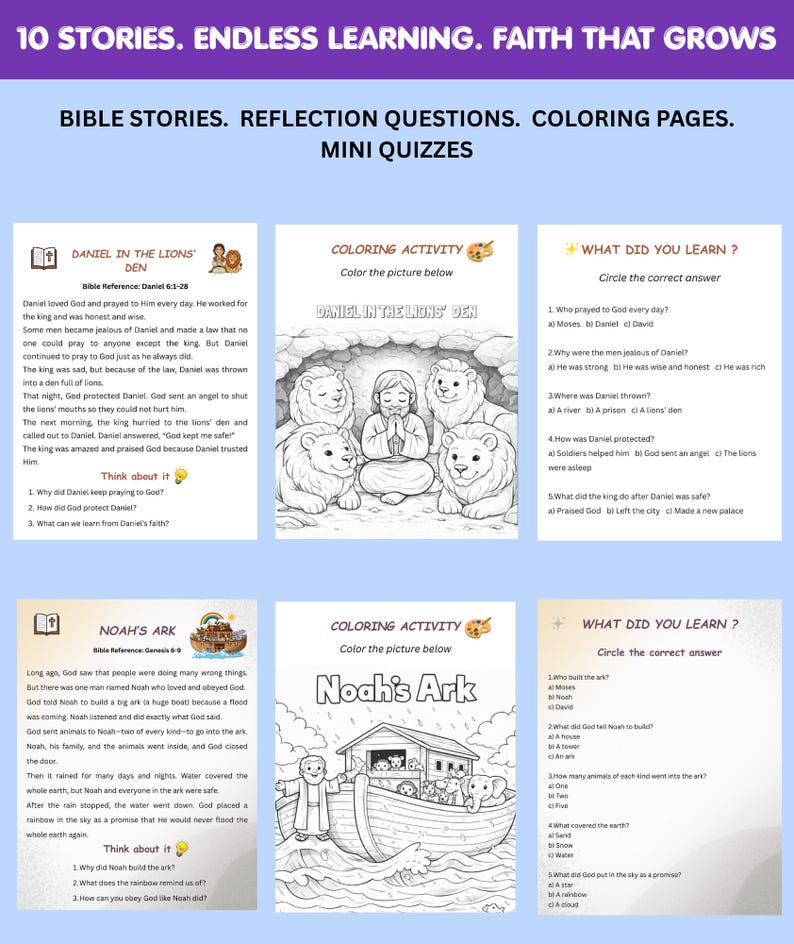 Kids Bible Story Activities Bundle, 10 Stories, Sunday School ...