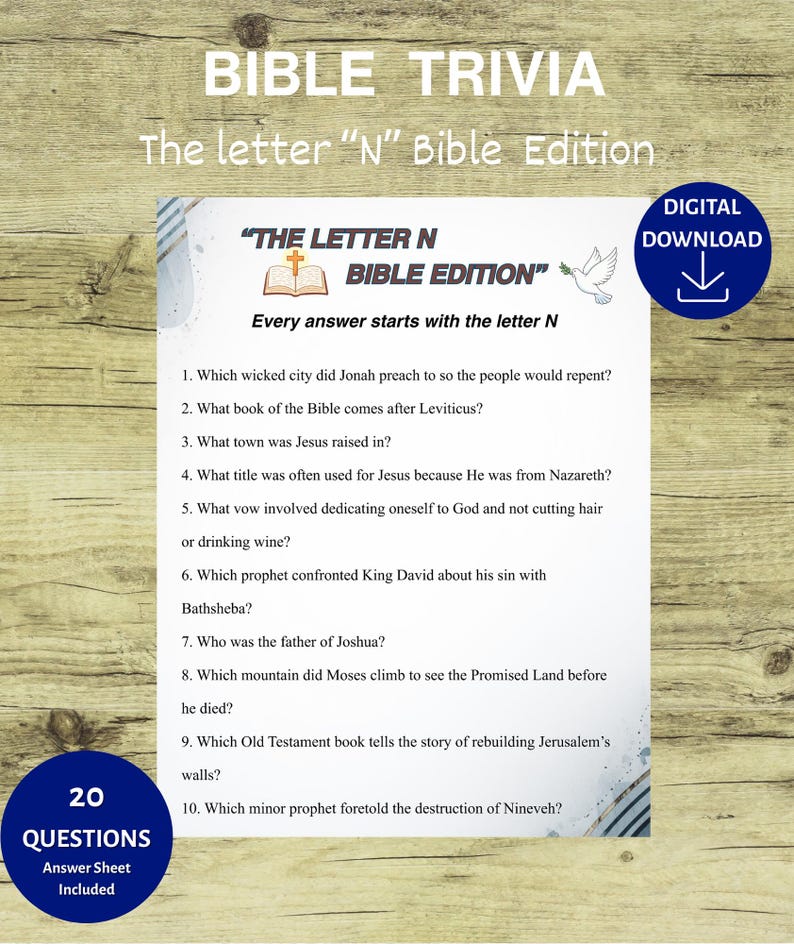 Bible Alphabet Trivia-letter N Edition, Answers Begin With N, Printable ...