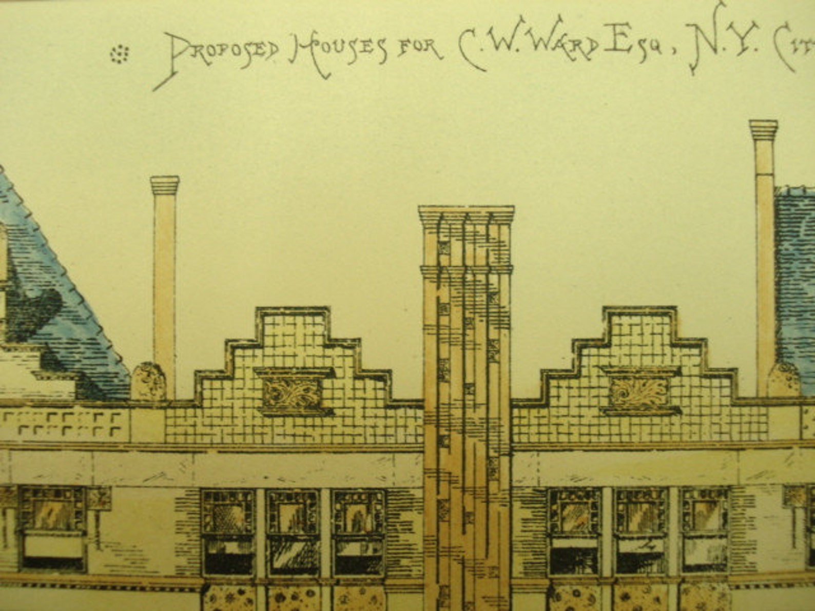 Hand Colored, Original Plan, C. W. Ward Houses, New York, 1887, Beall ...