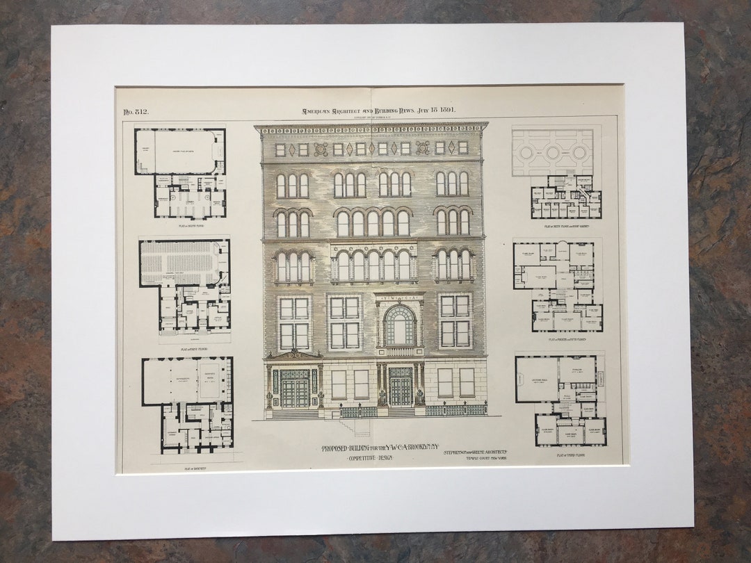 YWCA, Brooklyn, New York, 1891, Stephenson & Greene, Architects. Hand ...