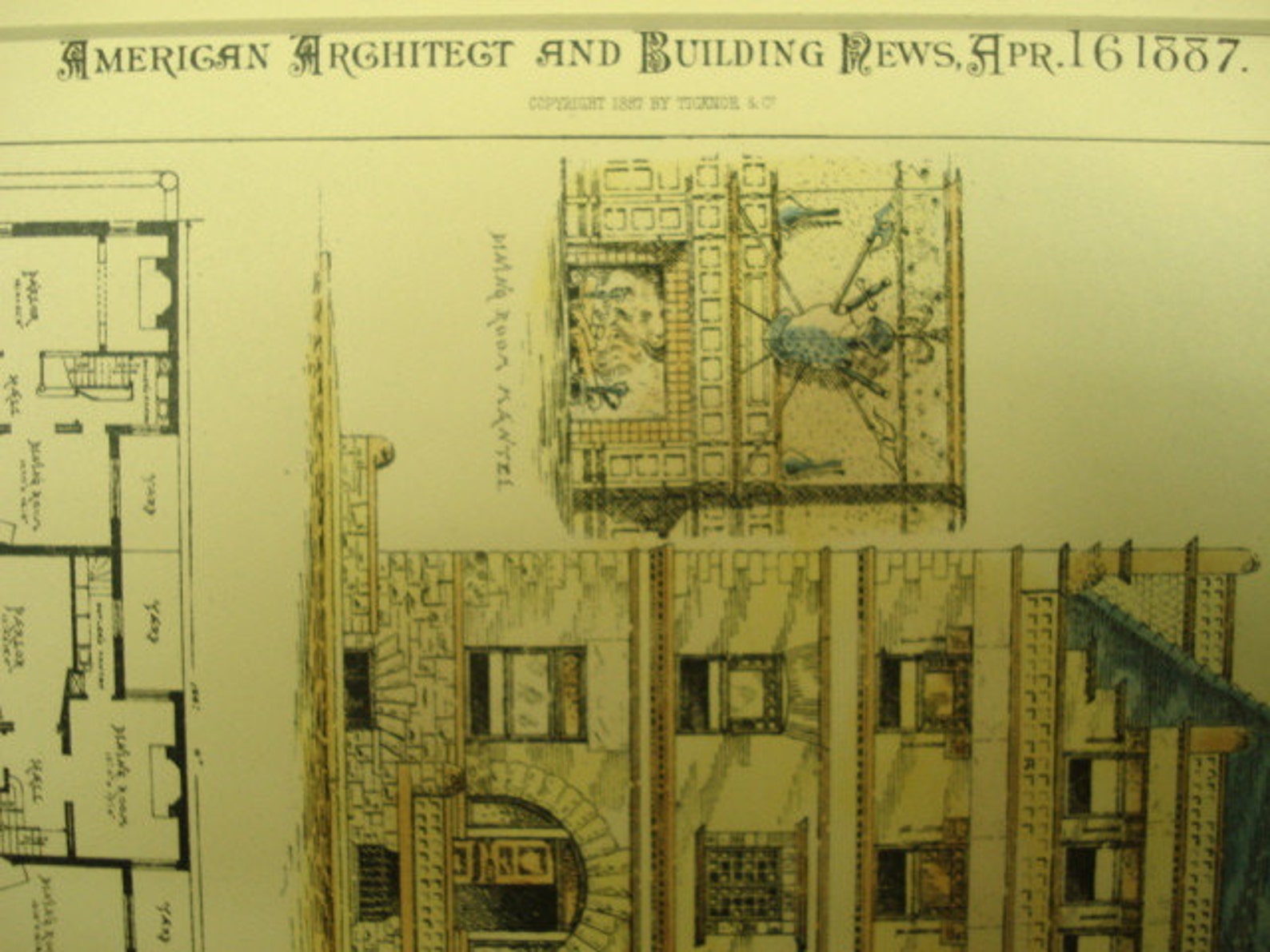 Hand Colored, Original Plan, C. W. Ward Houses, New York, 1887, Beall ...