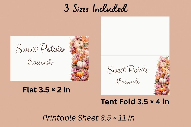 Thanksgiving Buffet Food Cards, Fall Floral Labels, Canva Template ...