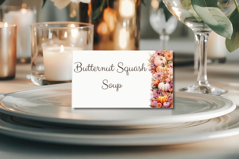 Thanksgiving Buffet Food Cards, Fall Floral Labels, Canva Template ...