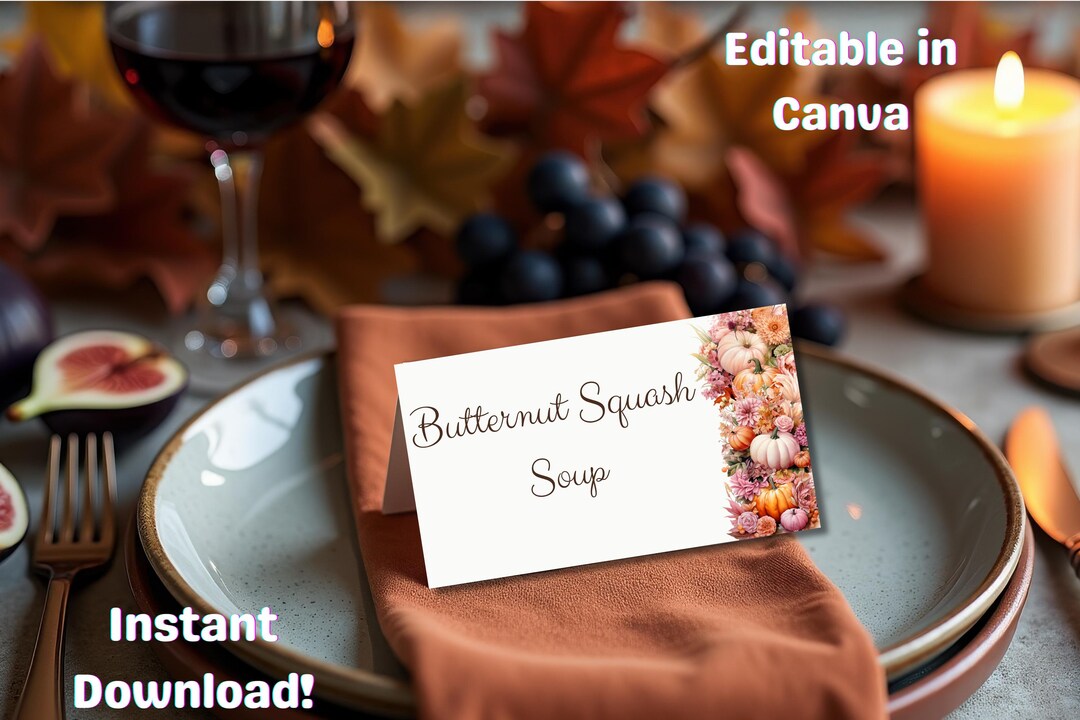 Thanksgiving Buffet Food Cards, Fall Floral Labels, Canva Template ...
