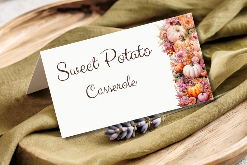 Thanksgiving Buffet Food Cards, Fall Floral Labels, Canva Template ...