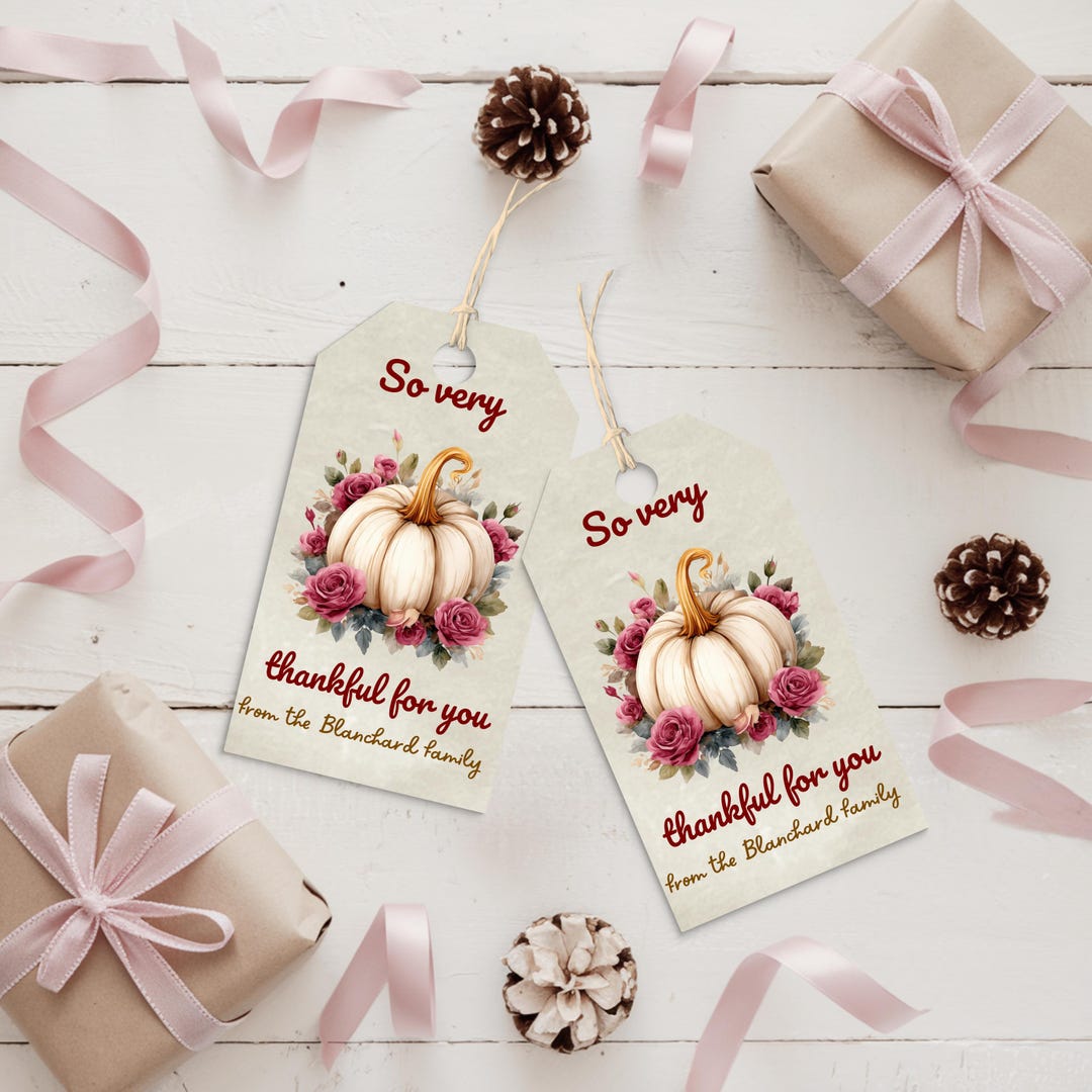 Editable Pumpkin Floral Gift Tag Template, Fall Thanksgiving Favor Tag ...