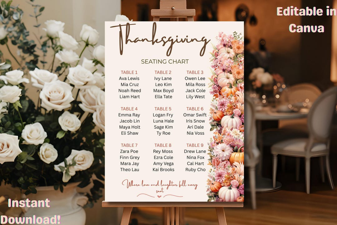 Thanksgiving Seating Chart Template, Editable Canva Seating Poster ...