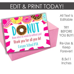 Donut Printable Full Size Sign Printable Thank You Teacher - Etsy