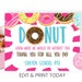 Donut Printable Full Size Sign, Printable Thank You, Teacher Gift ...