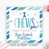 Printable I Chews You Valentine's Day Tag, Kids Classroom Gum Candy ...