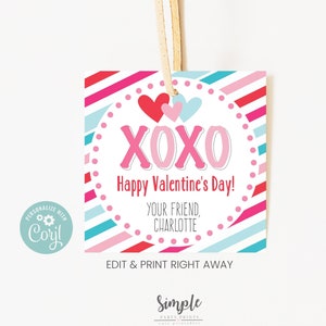 Valentines Day Kids Cards, Valentine's Tag, Valentines Labels, Red Pink ...