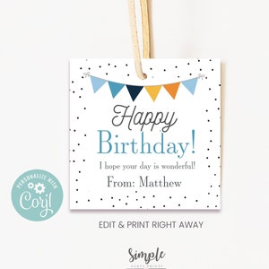 Printable Happy Birthday Tag, Editable Birthday Gift Tags, Instant ...