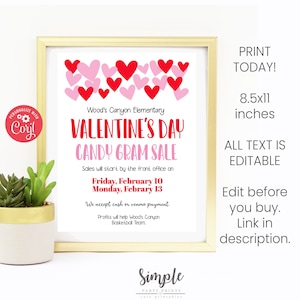 Editable Valentine's Day Candy Gram Flyer, Printable Fundraiser Flyer ...