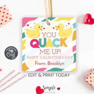 Printable Valentine's Day Tags for Kids Classroom, You Quack Me up ...