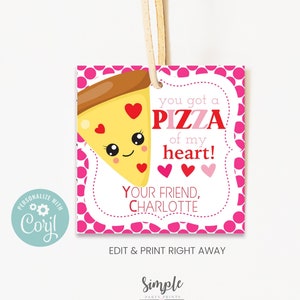 Printable Pizza Valentine's Day Tags, Classroom Exchange Cards for Kids ...