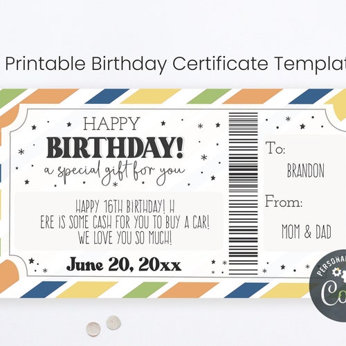 Editable Birthday Gift Voucher Printable Bday Certificate - Etsy