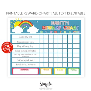 Kids Reward Chart - Printable Chore Charts for Children - Editable ...