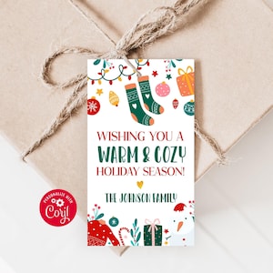 Printable Holiday Gift Tag | Editable Warm & Cozy Christmas Label ...