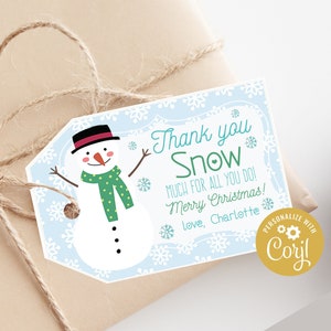 Snowman Printable Gift Tags, Thank You Snow Much Tags, Christmas ...