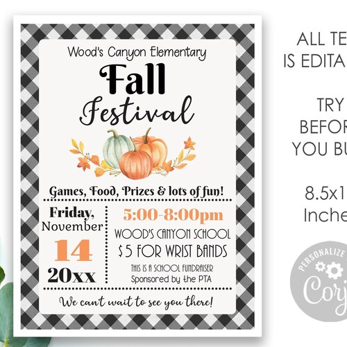 Editable Fall Festival Digital Flyer for Pumpkin Patch Party - Etsy