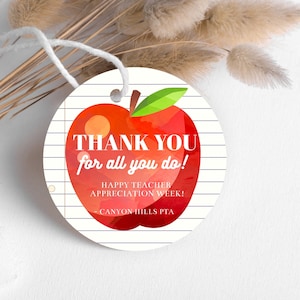 Teacher Appreciation Week Tags, Printable Circle Apple Thank You Favor ...