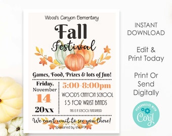 Editable Fall Festival, Digital Flyer for Pumpkin Patch Party, School ...