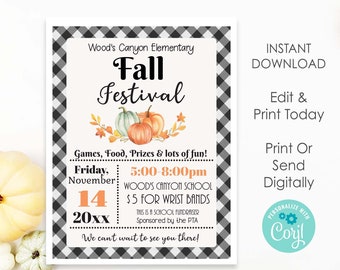 Editable Fall Festival, Digital Flyer for Pumpkin Patch Party, School ...