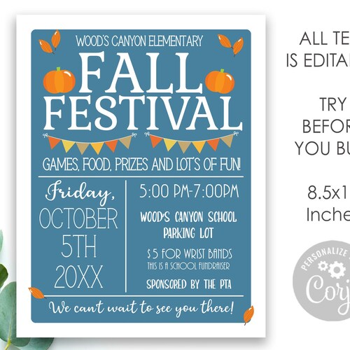 Editable Fall Festival Digital Flyer for Pumpkin Patch Party - Etsy