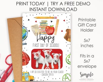 First Day of School Gift Card Holder Editable Happy Teacher - Etsy