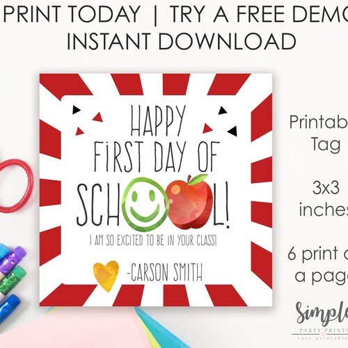 PRINTABLE Happy First Day of School Tags Gift Tags Labels - Etsy