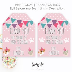 Editable Puppy Birthday Party Favor Tags | Dog Themed Printable Thank ...