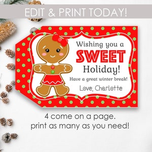 Gingerbread Man Printable Gift Tags, Girl Holiday Tags, Christmas ...